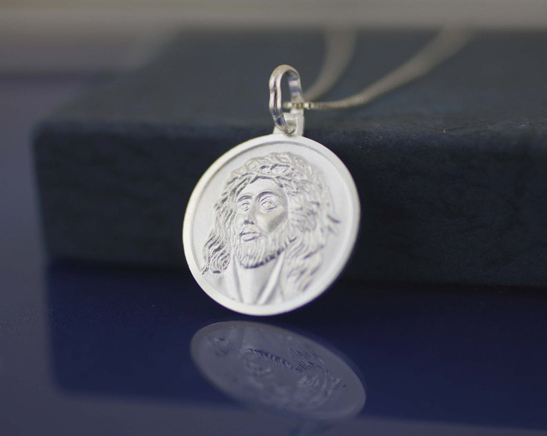 Jesus Christ Medal, Jesus Necklace, Jesus Face Medal, Sterling Silver ...
