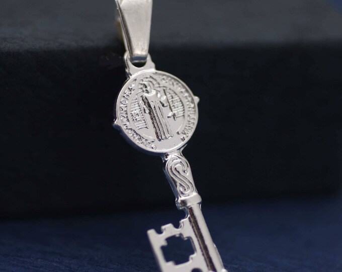 Silver St Benedict Key, Sterling Silver Saint Benedict Key Necklace, St ...