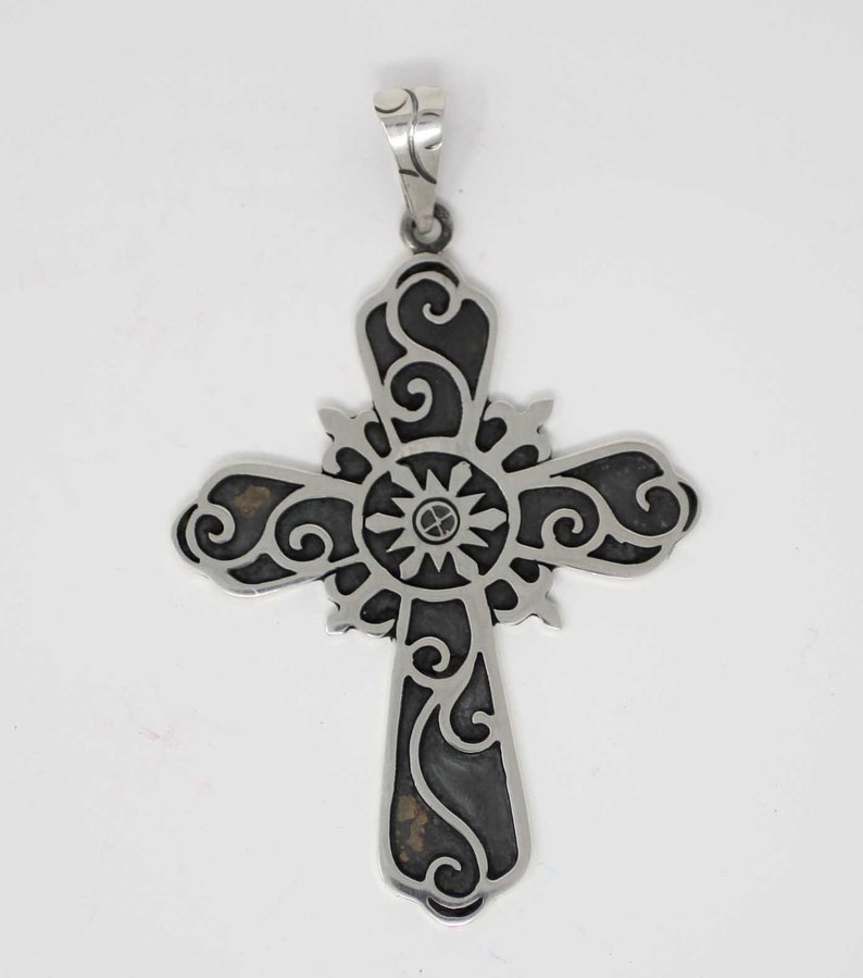 Silver Large Cross Necklace, Sterling Silver XL Cross Necklace, Sun ...