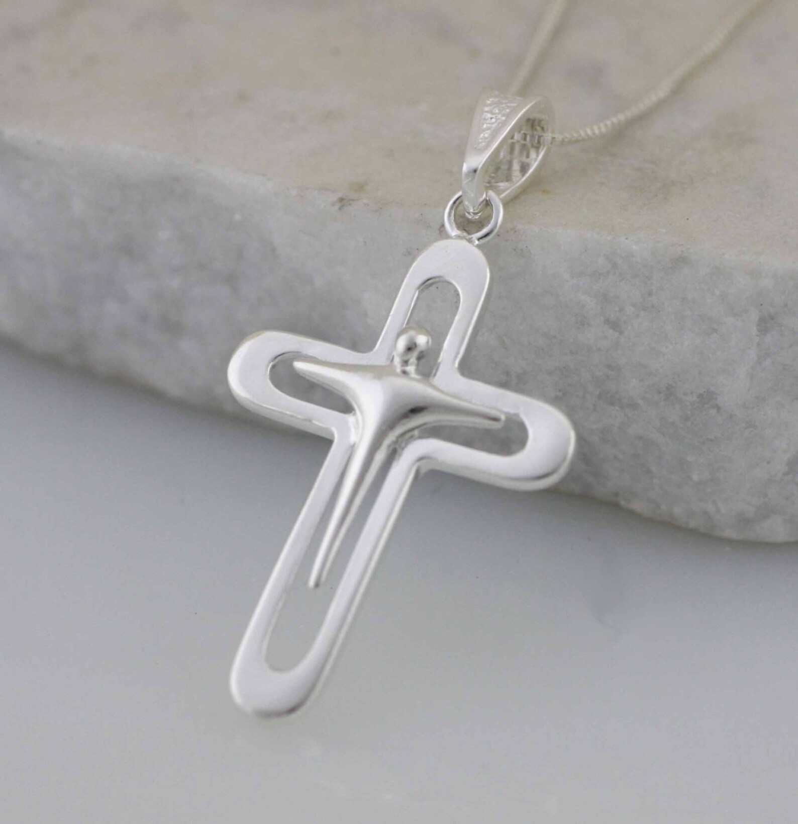 Silver Modern Cross Necklace Sterling Silver Cross Necklace - Etsy