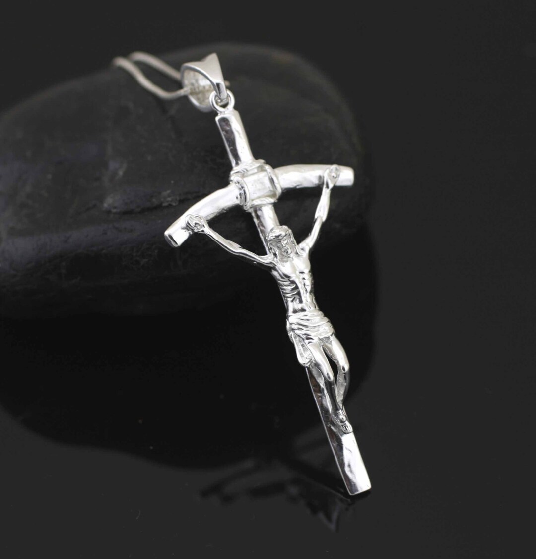 Silver Large Cross Necklace, Sterling Silver Large Crucifix Necklace ...