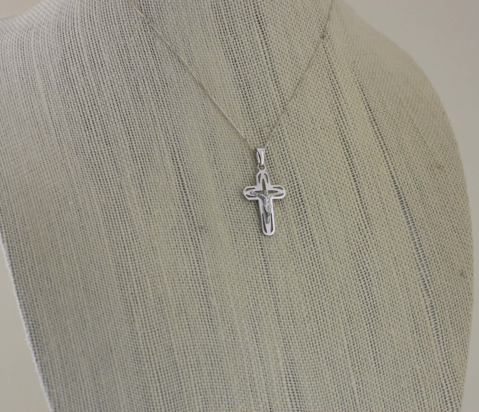 Sterling Silver Cross Necklace, Oval Finish Cross Necklace, Crucifix ...
