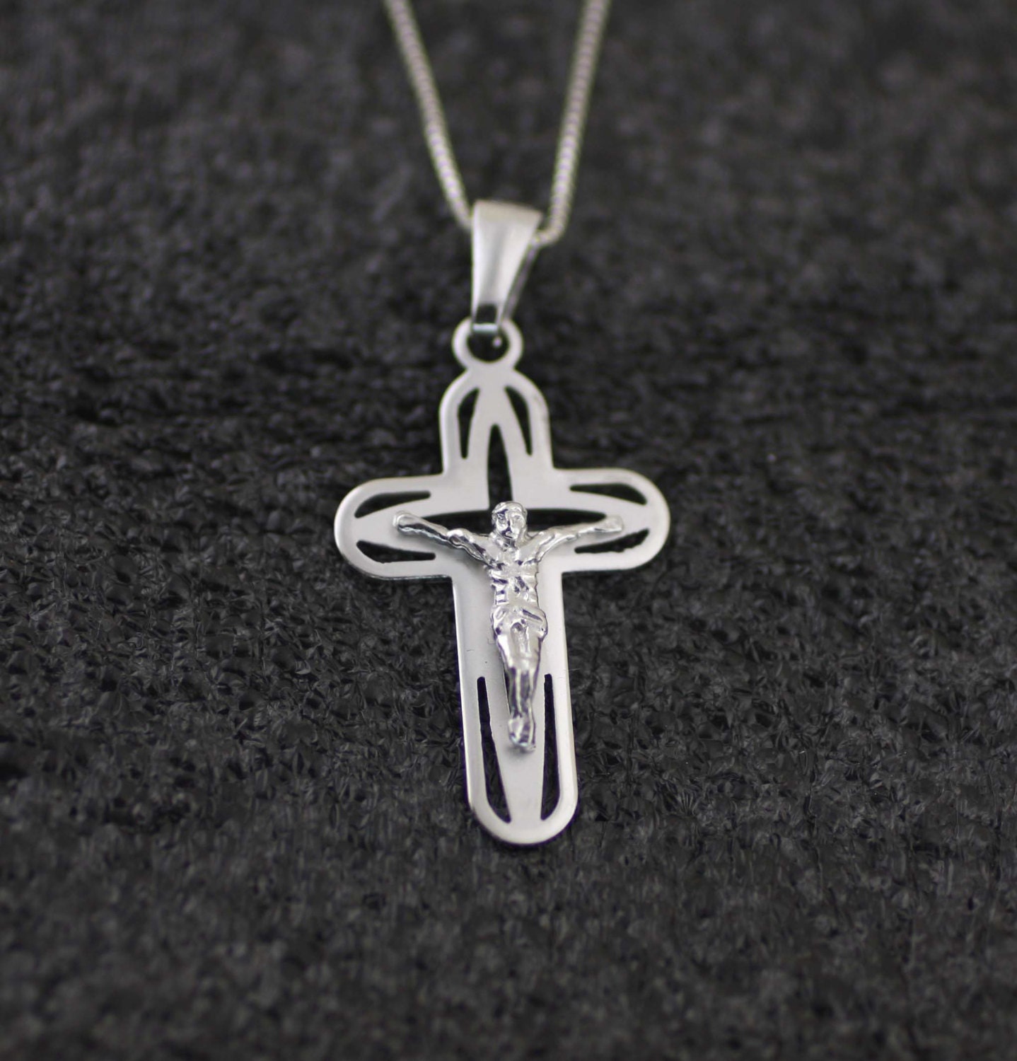 Sterling Silver Cross Necklace, Oval Finish Cross Necklace, Crucifix ...