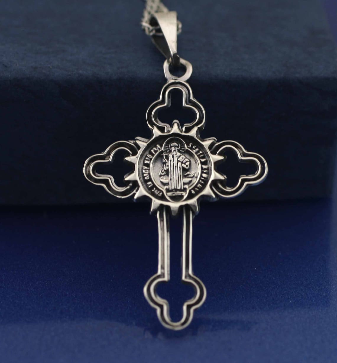 Saint Benedict Cross St Benedict Cross Necklace Sterling - Etsy