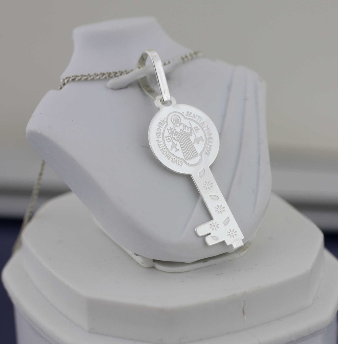 St Benedict Key, Silver St Benedict Key Necklace, Saint Benedict Key ...