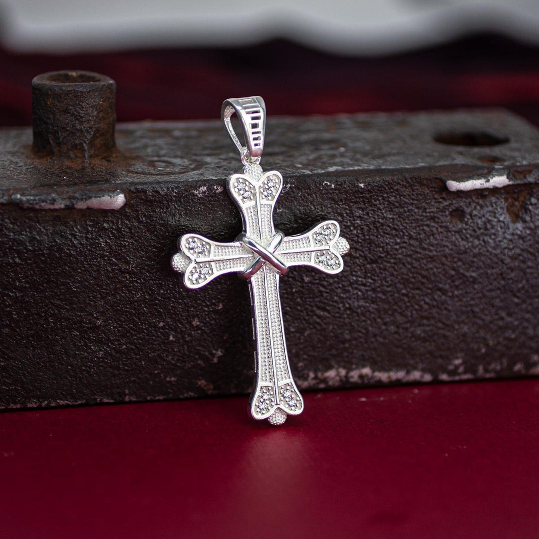 Sterling Silver Cross Clover Tips Necklace, Sterling Silver Cross Knot ...