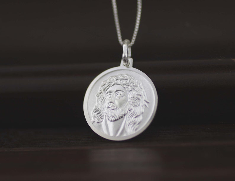 Jesus Christ Medal Jesus Necklace Jesus Face Medal Sterling - Etsy
