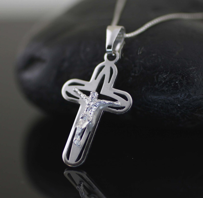 Sterling Silver Cross Necklace, Oval Finish Cross Necklace, Crucifix ...