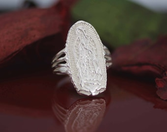 Our Lady Guadalupe Sterling Silver Large Woman Ring, Sterling Silver ...