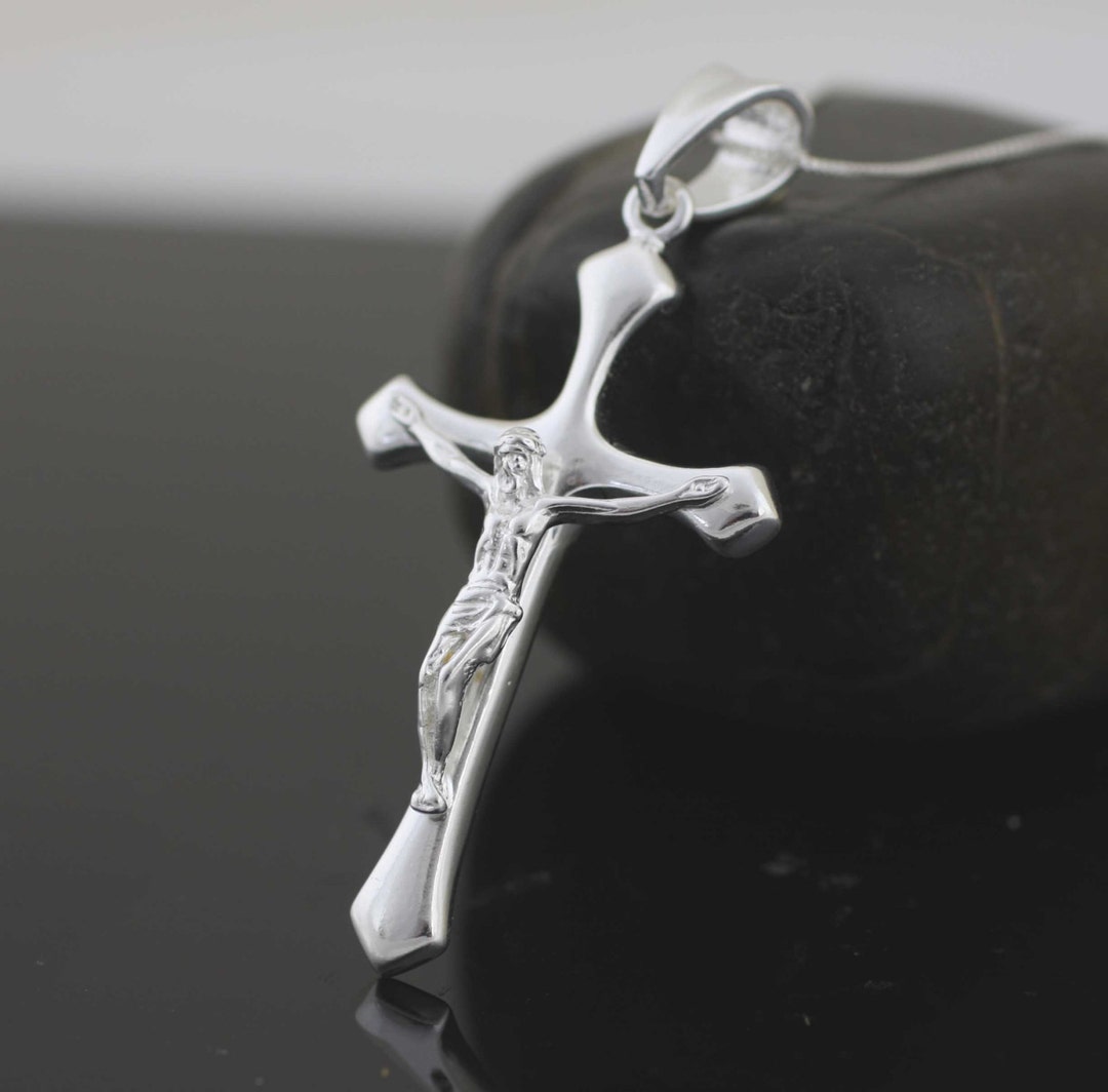 Silver Cross Necklace, Silver Modern Cross Necklace, LARGE Crucifix ...