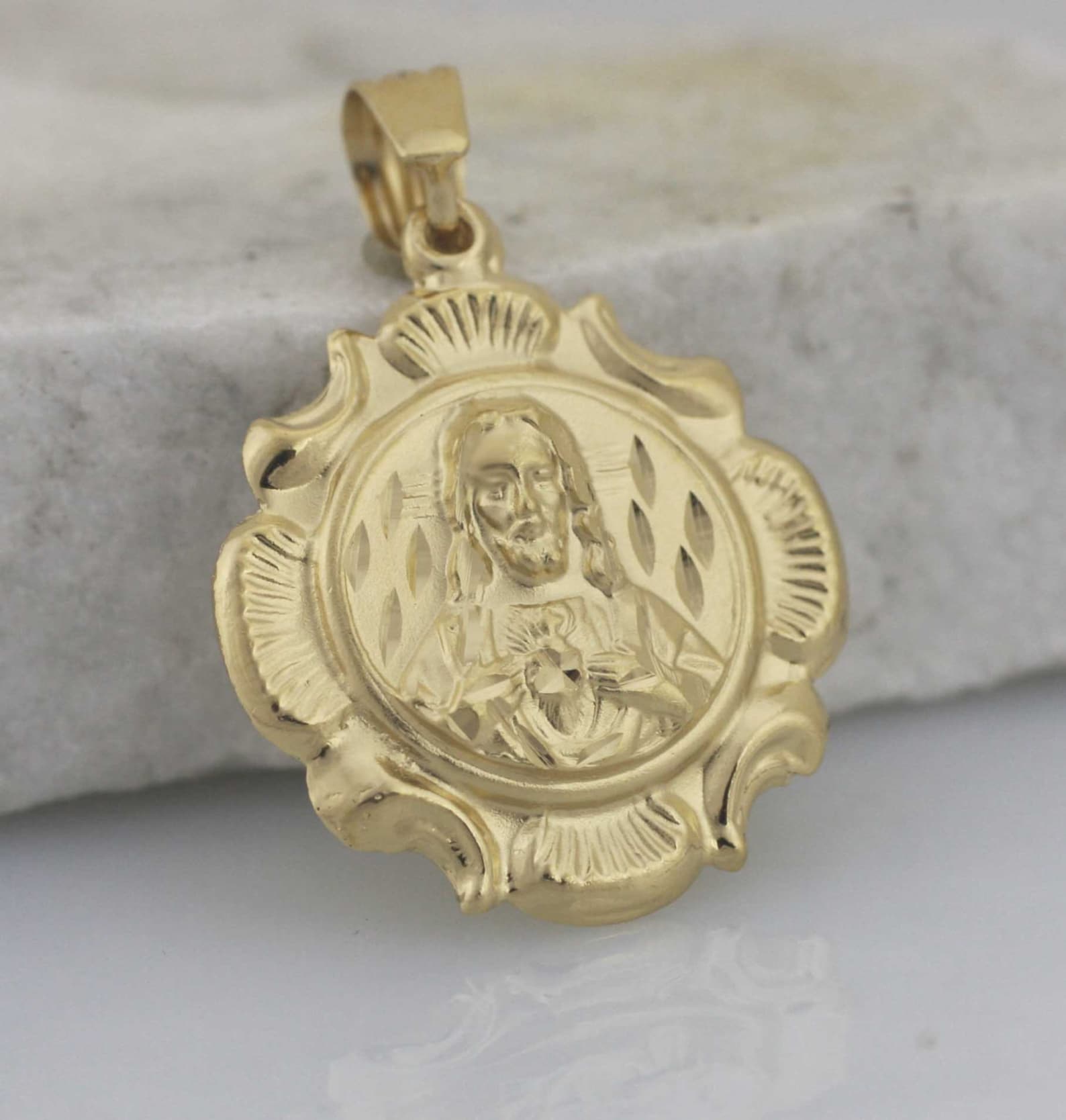 Sacred Heart of Jesus Medal Gold Plated Double Side Medal | Etsy