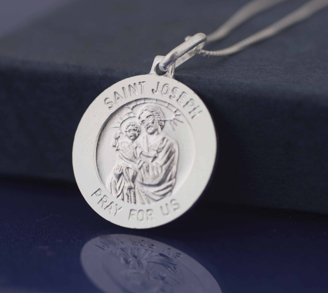 Silver Saint Joseph Necklace, Sterling Silver Antiqued Saint Joseph ...