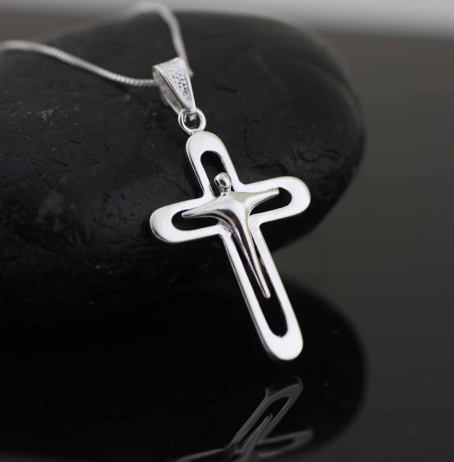 Silver Modern Cross Necklace Sterling Silver Cross Necklace - Etsy