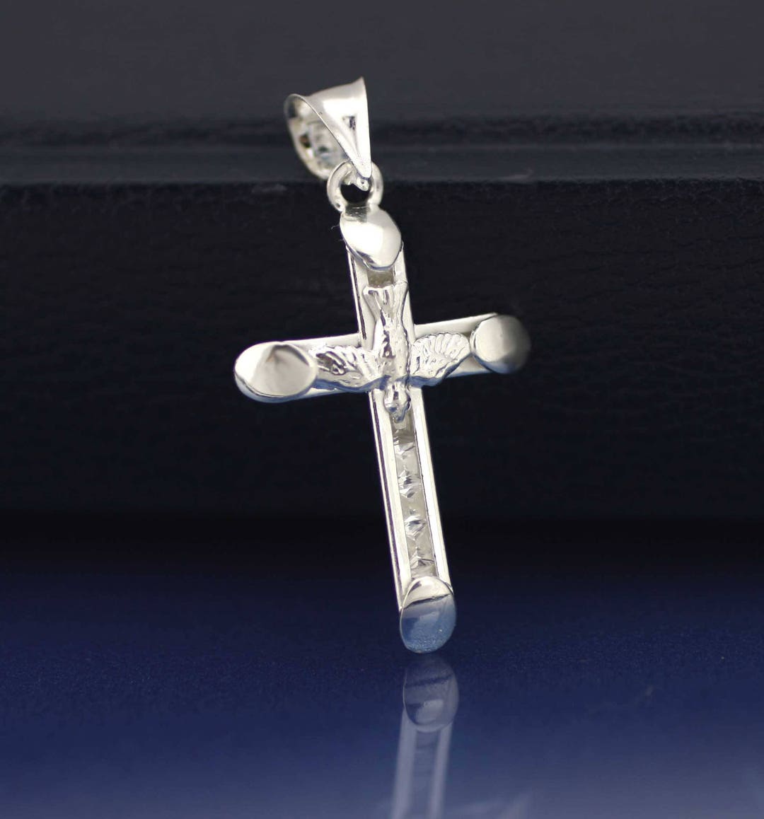 Sterling Silver Cross Necklace, Silver Holy Spirit Cross Pendant ...