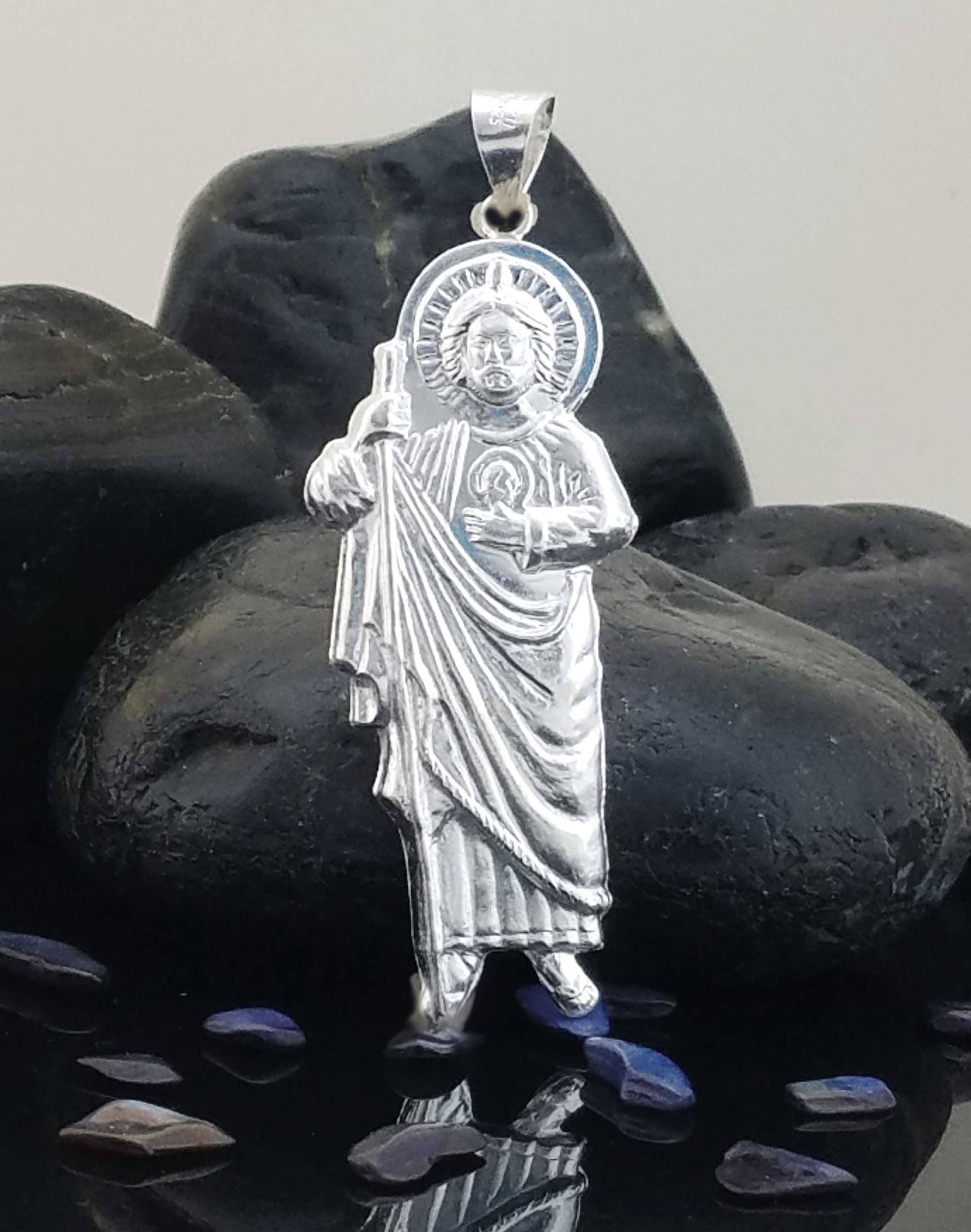 Sterling Silver St Jude Necklace Lager Sterling Silver Saint - Etsy