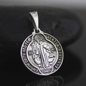 Silver Saint Benedict Medal, Sterling Silver Large St Benedict Necklace ...