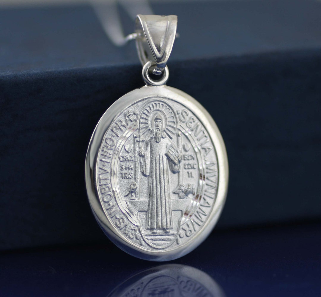 Sterling Silver Saint Benedict Medal, Silver Saint Benedict Necklace ...