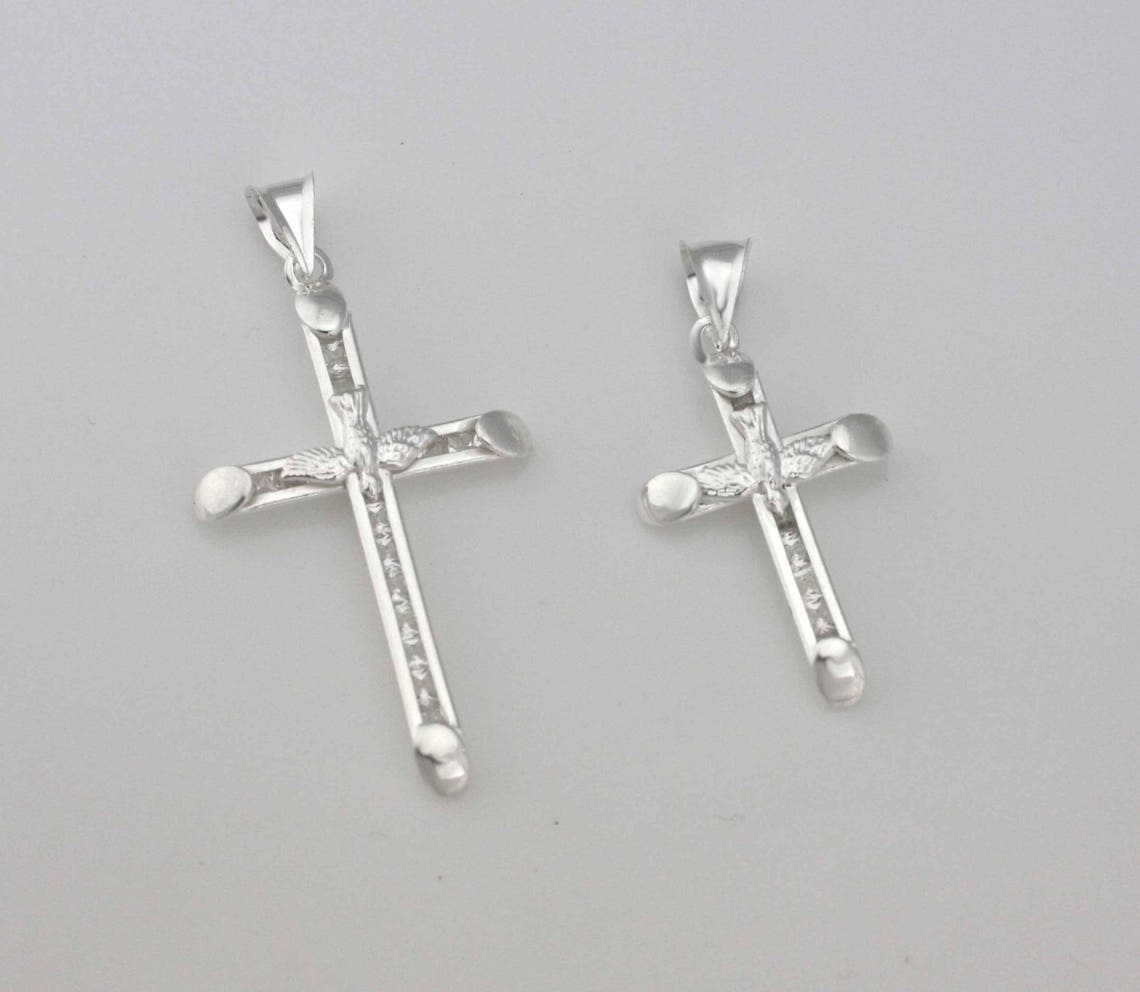 Sterling Silver Cross Necklace Silver Holy Spirit Cross | Etsy