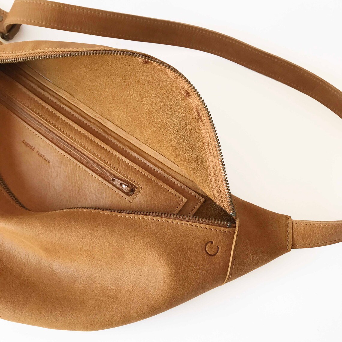 Large brown leather kidney bag oversized shoulder strap | Etsy