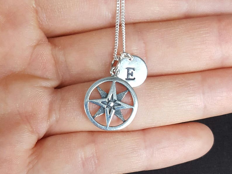 Sterling Silver Compass Necklace, Traveler's Necklace, Personalized ...