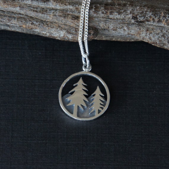Sterling Silver Forest Necklace 15mm Nature Lover's | Etsy