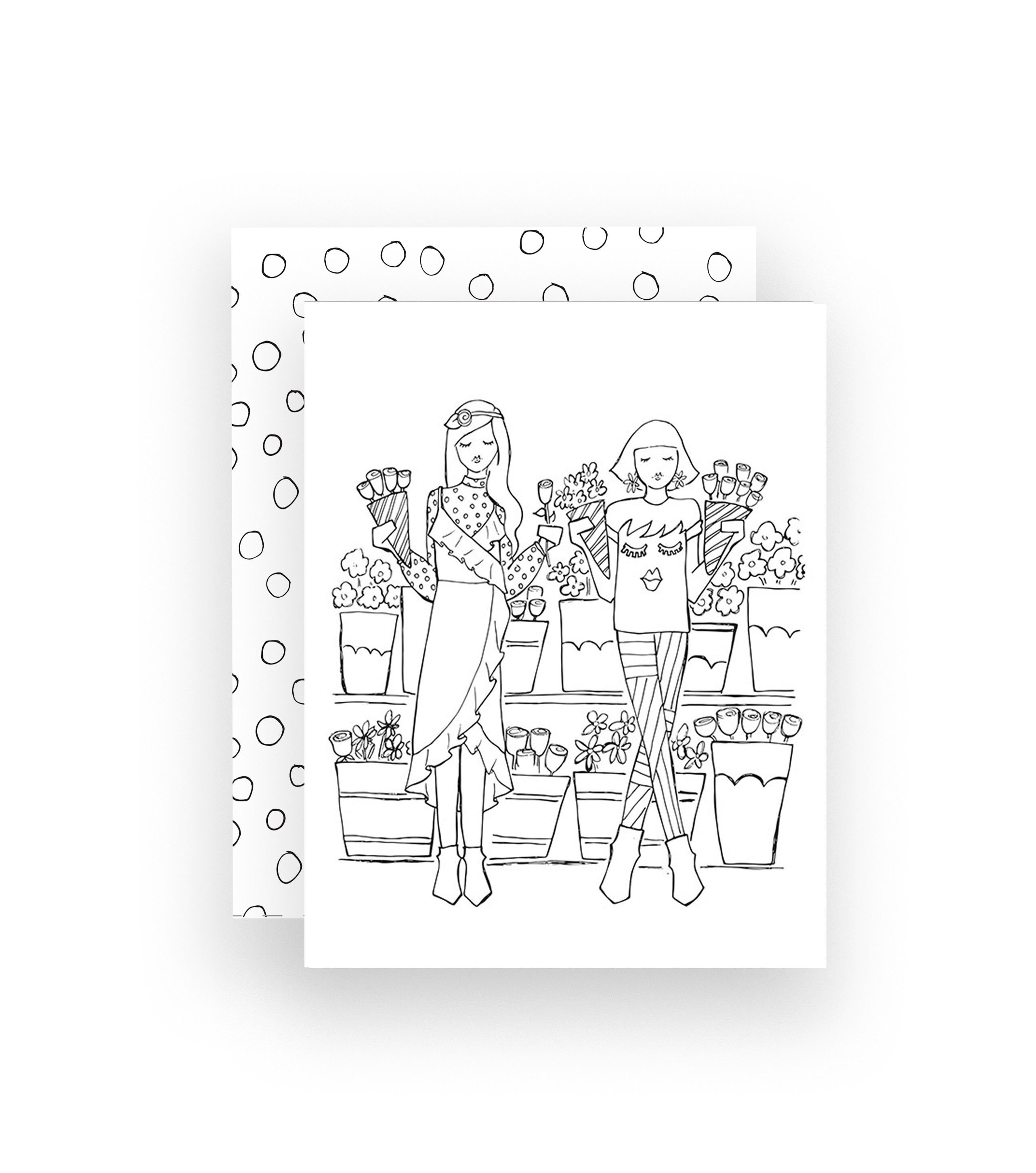 Printable Friendship DIY Coloring Card, Flower Stand Coloring Card ...