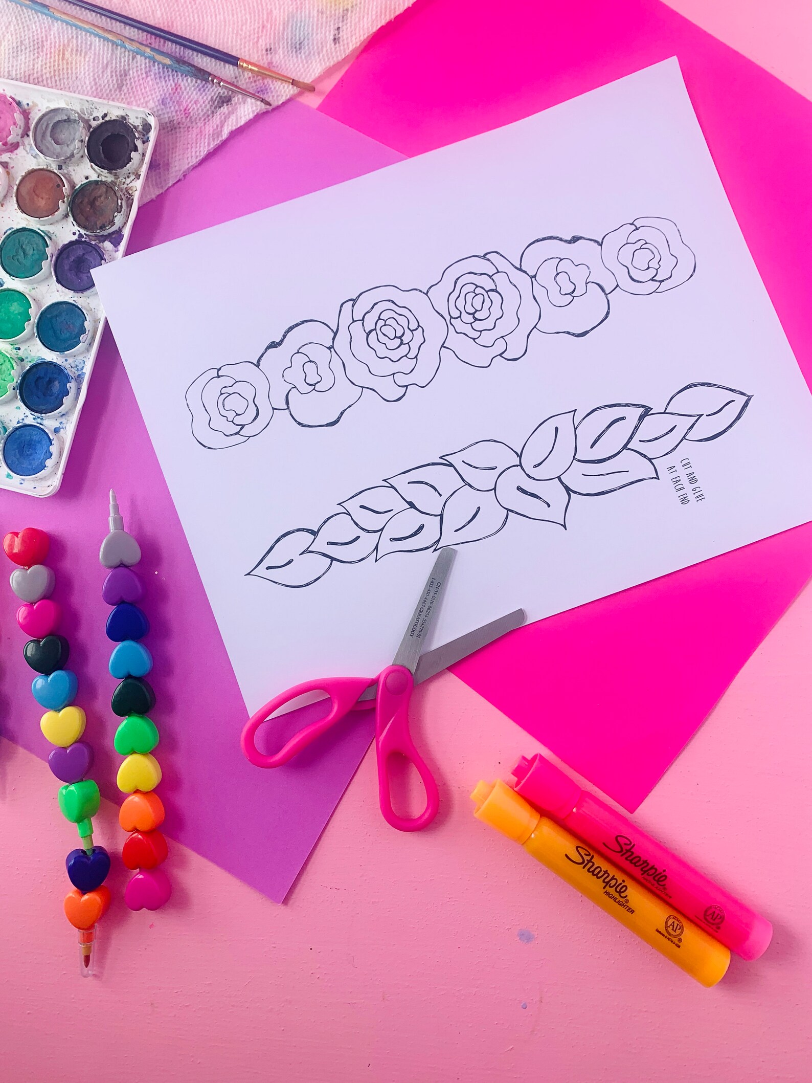 Printable Coloring Paper Flower Crown, Floral Crown, Watercolor Craft ...