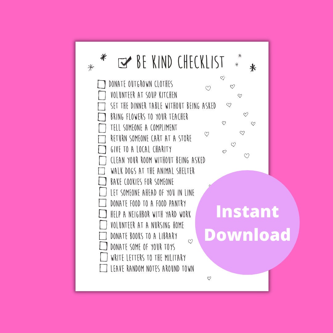 Be Kind Checklist | Kindness Challenge | Kindness Checklist for Kids ...
