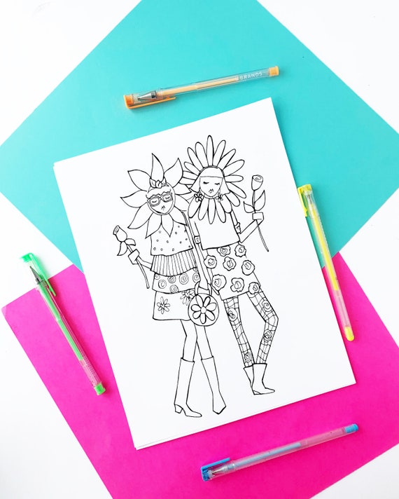Friendship Coloring Page Spring Coloring Printable Coloring | Etsy