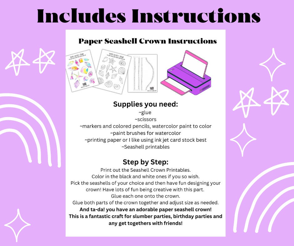 Paper Seashell Crown Craft, Mermaid Birthday Party Craft, Kids Coloring ...