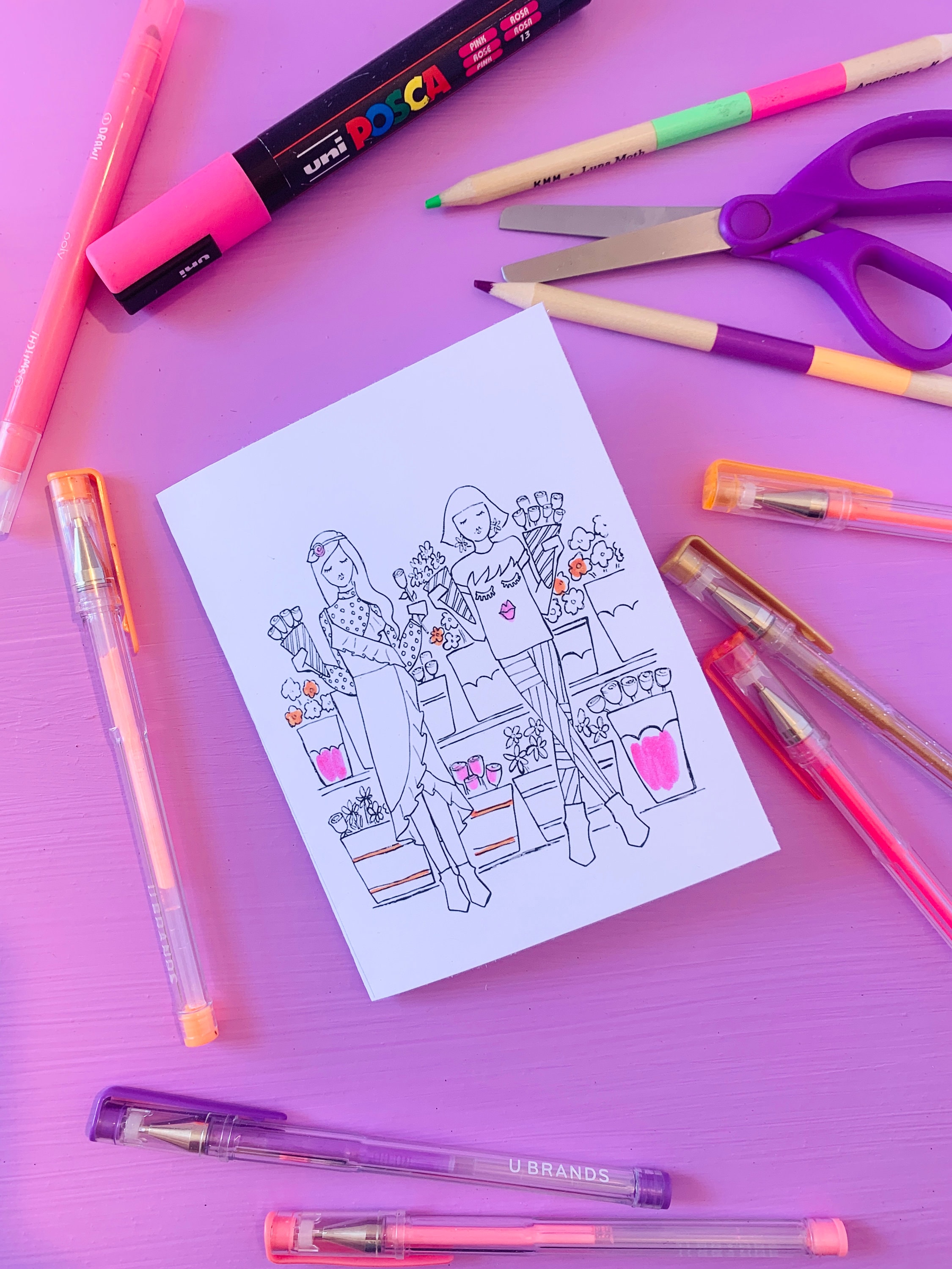 Printable Friendship DIY Coloring Card, Flower Stand Coloring Card ...