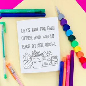 Root for Each Other Coloring Card, Girls, Kids Greeting Card ...
