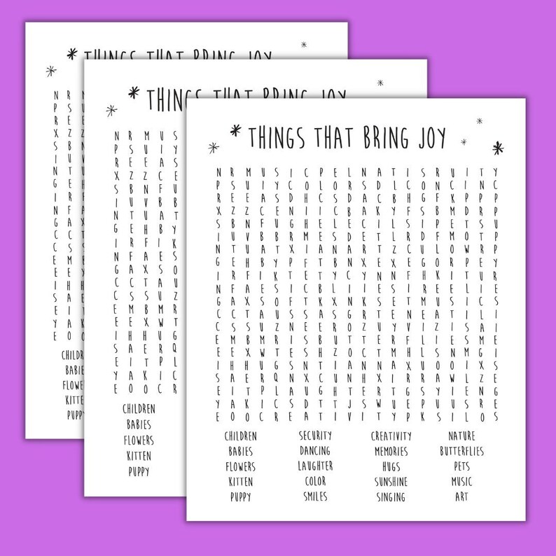 Things That Bring Joy Word Search | Kids Activity Page | Joy Activity ...