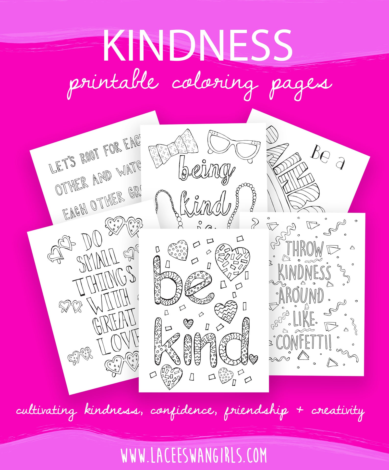 Kindness Coloring Page Bundle, Being Kind, Girls Activity, Kindness ...