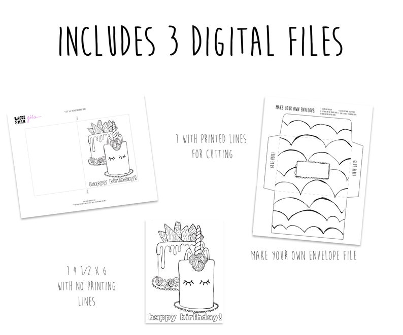 Unicorn Coloring Birthday Greeting Card Printable | Girls Birthday ...