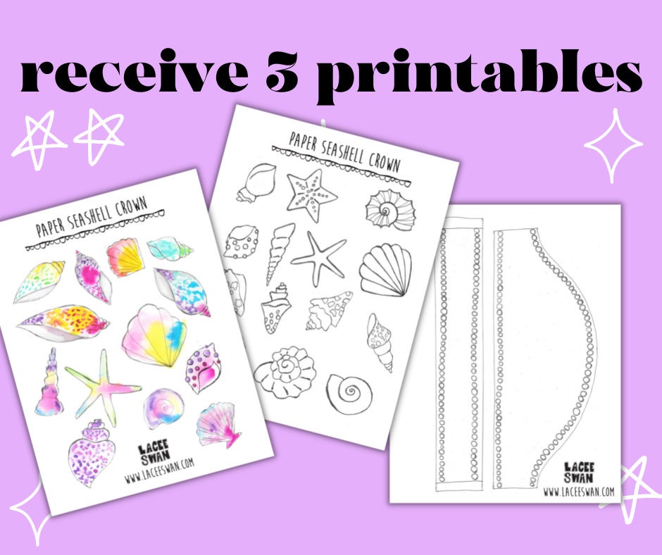 Paper Seashell Crown Craft, Mermaid Birthday Party Craft, Kids Coloring ...