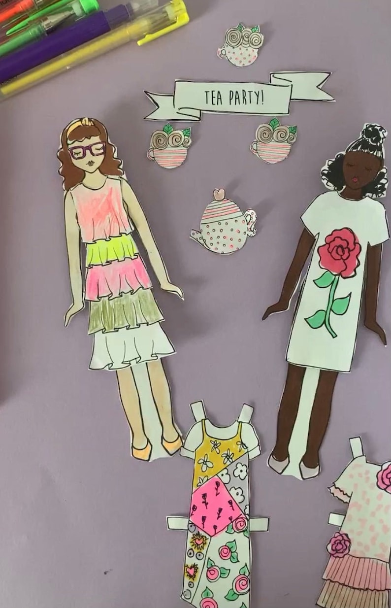 Tea Party Paper Dolls Cut + Color, Printable Paper Doll, Paper Crafts ...
