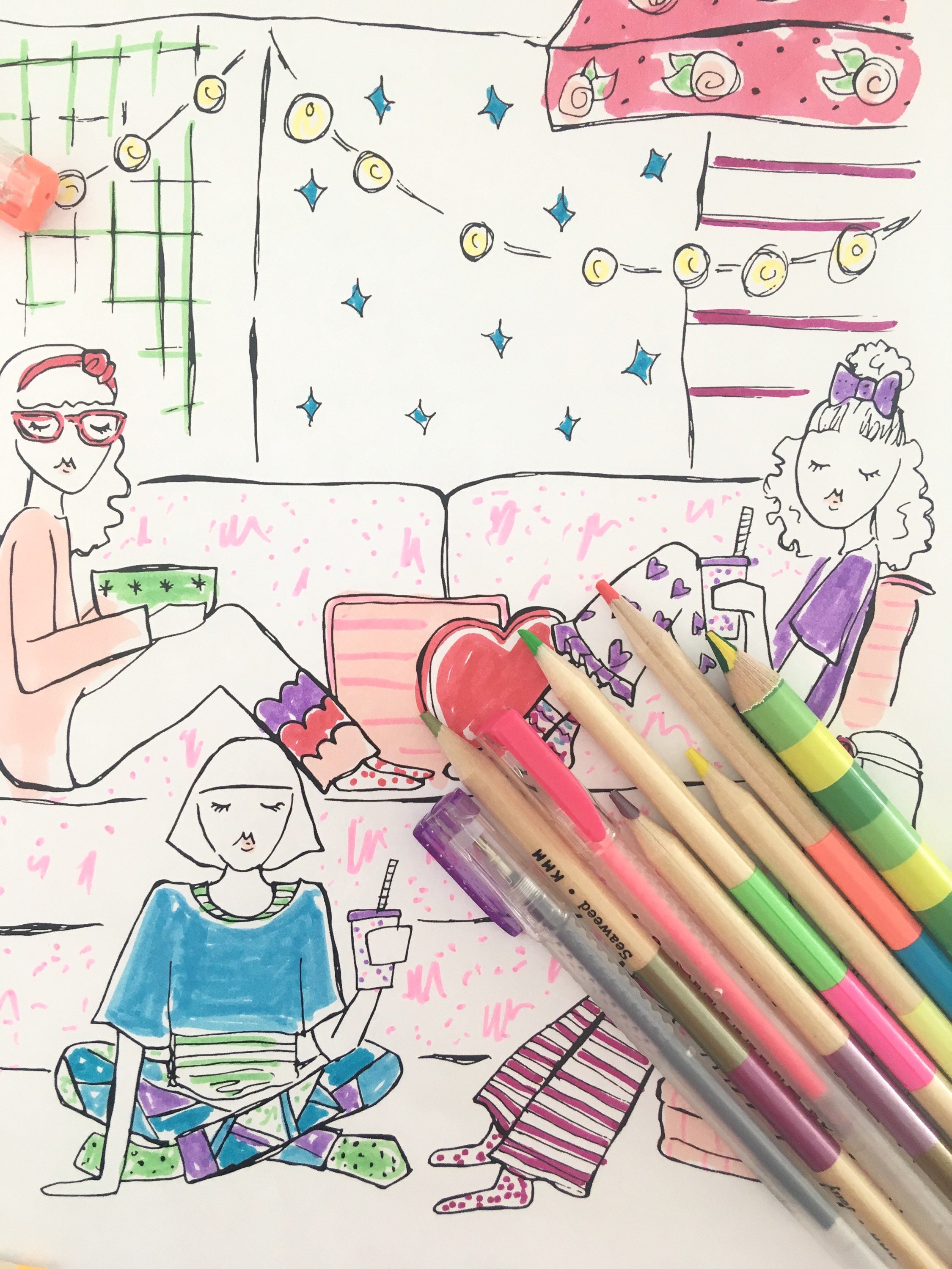 Printable Coloring Slumber Party Pages,tween Slumber Party, Girls ...