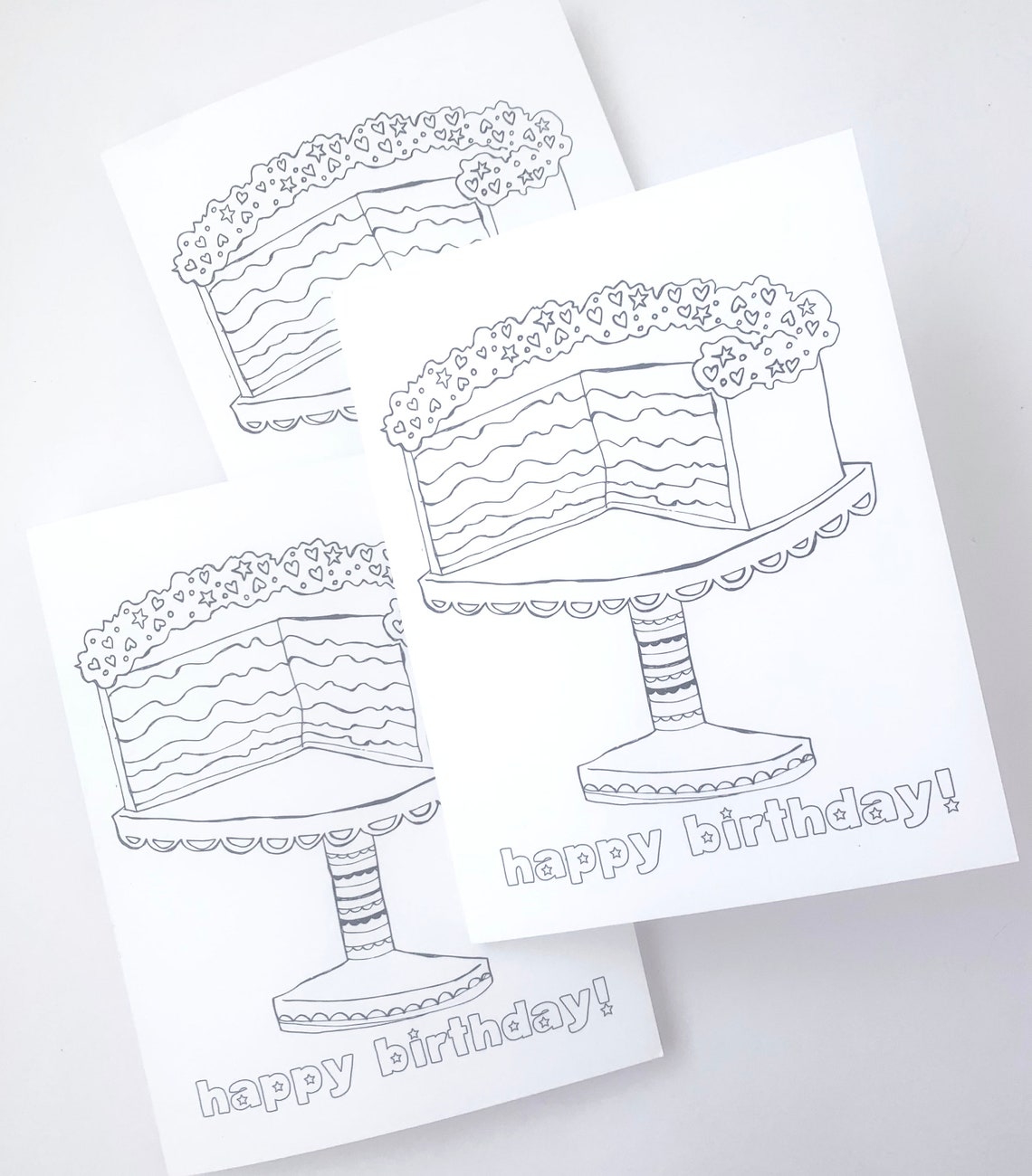 Happy Birthday Cake Coloring Birthday Card Printable Kids Coloring Card ...