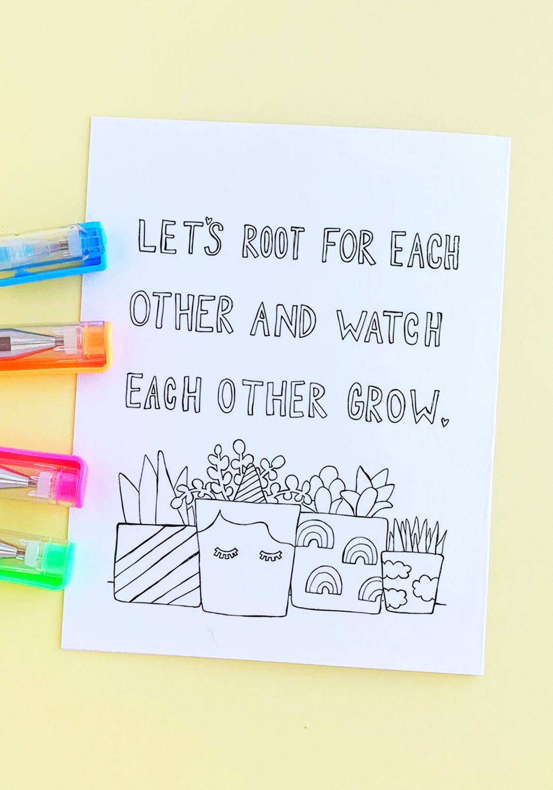 Root for Each Other Coloring Card, Girls, Kids Greeting Card ...