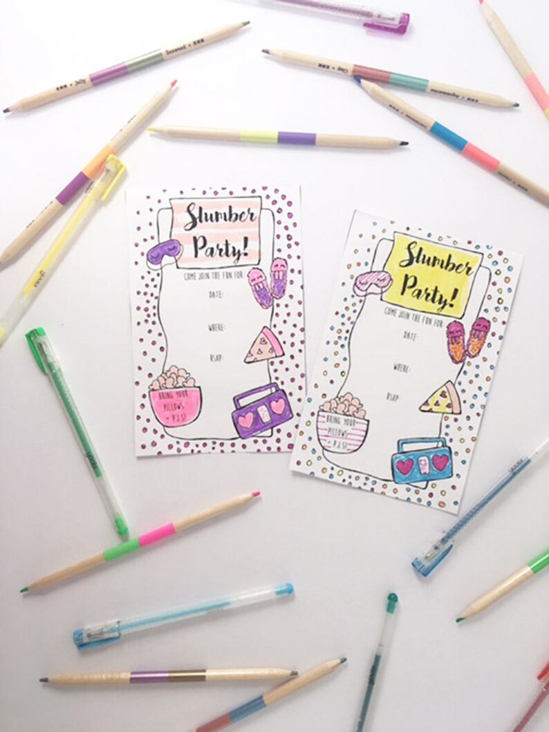 Slumber Party Printable Coloring Invitations, Girls Birthday Party ...
