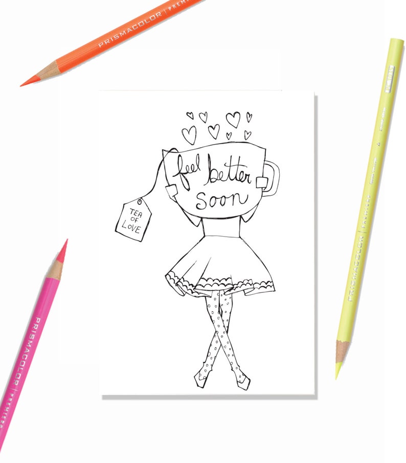 Printable Greeting Card "feel Better Soon", Kids Coloring Page, Line ...