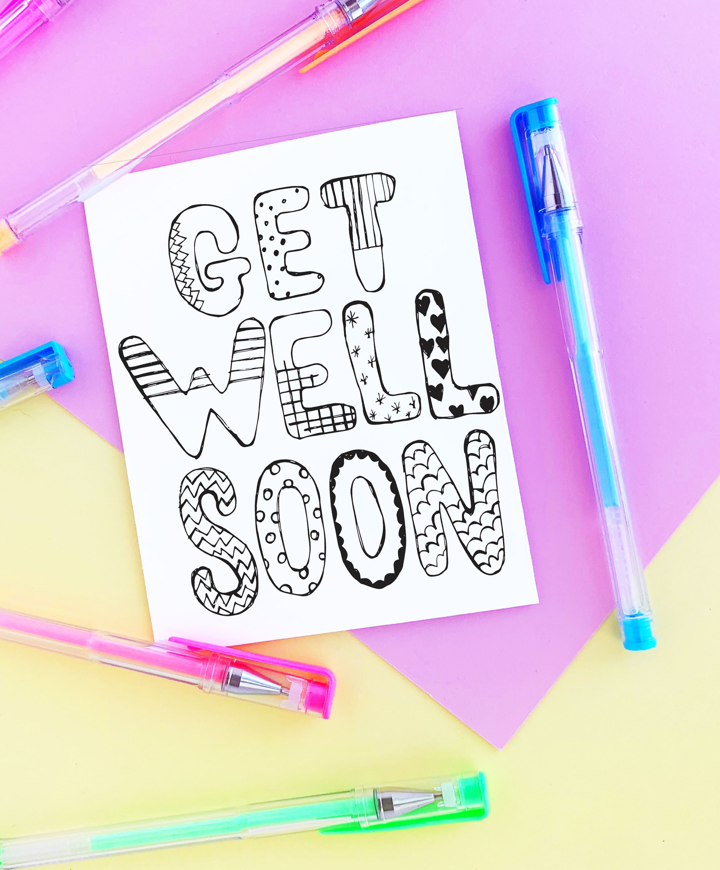 Printable Greeting Card "get Well Soon", Kids Coloring Page, Line Art ...