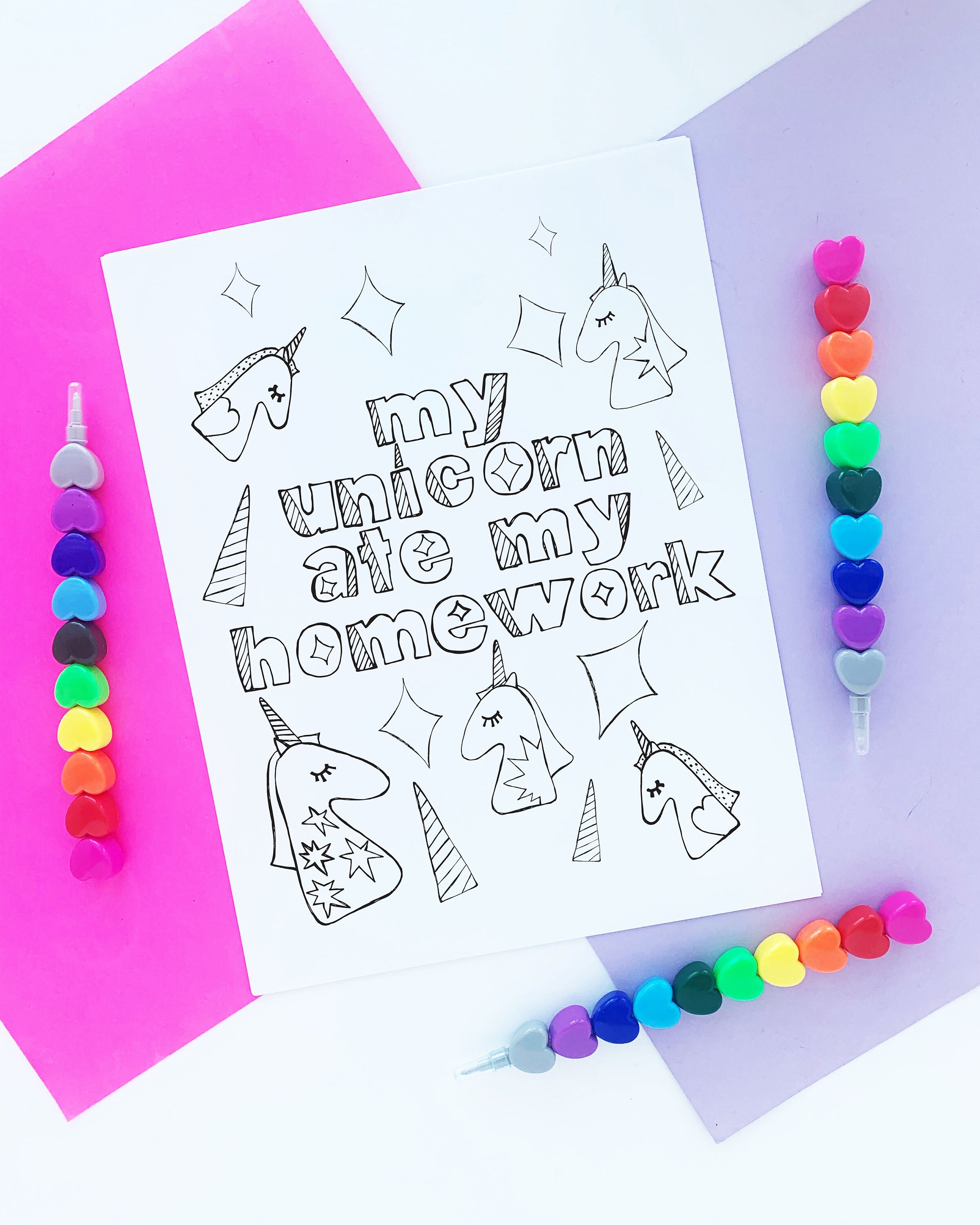 Unicorn Coloring Page "my Unicorn Ate My Homework", Kids Coloring Page ...