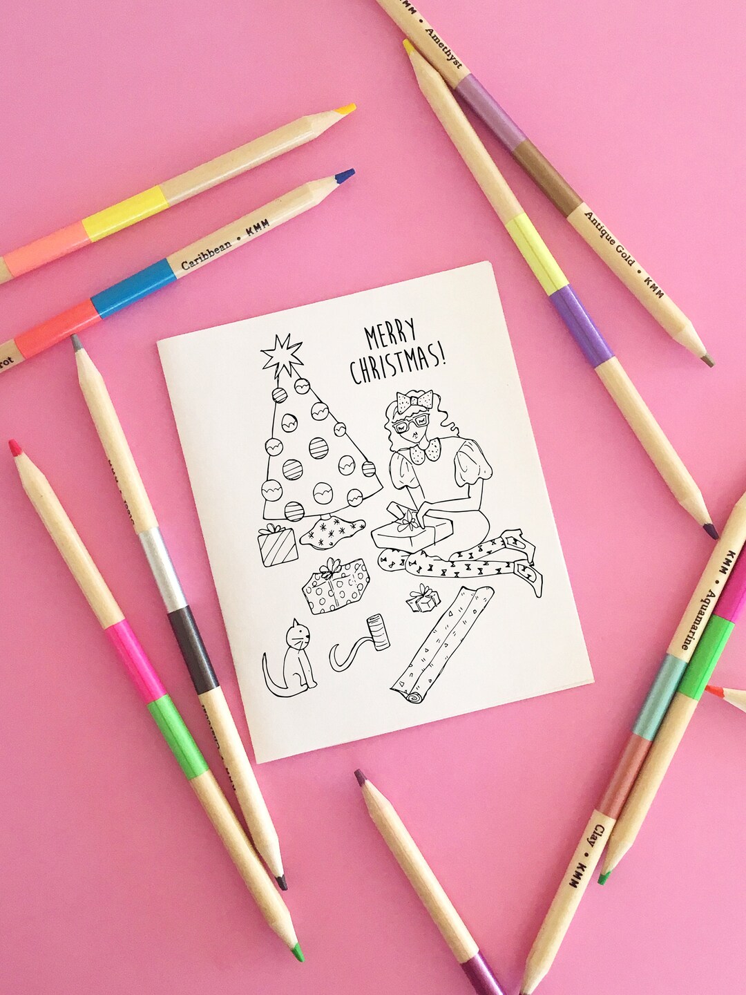 Merry Christmas Coloring Card Printable | Kids Coloring Card, Line Art ...