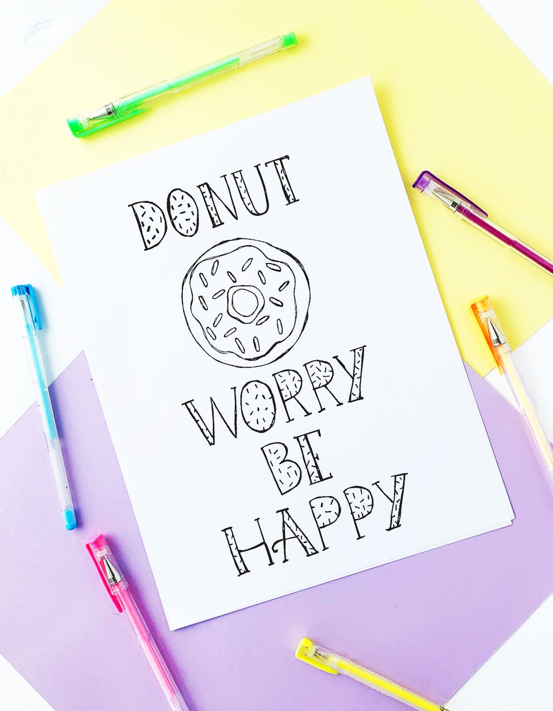 Coloring Page "donut Worry Be Happy", Printable, Kids Coloring Page ...