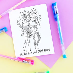 Friends Help Eachother Bloom Coloring Card, Girls, Greeting Card ...