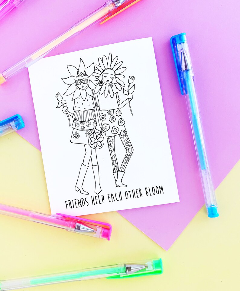 Friends Help Eachother Bloom Coloring Card, Girls, Greeting Card ...