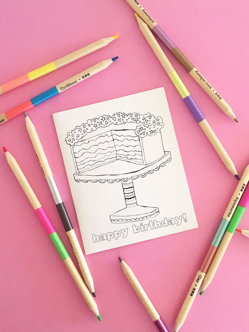 Happy Birthday Cake Coloring Birthday Card Printable | Kids Coloring ...