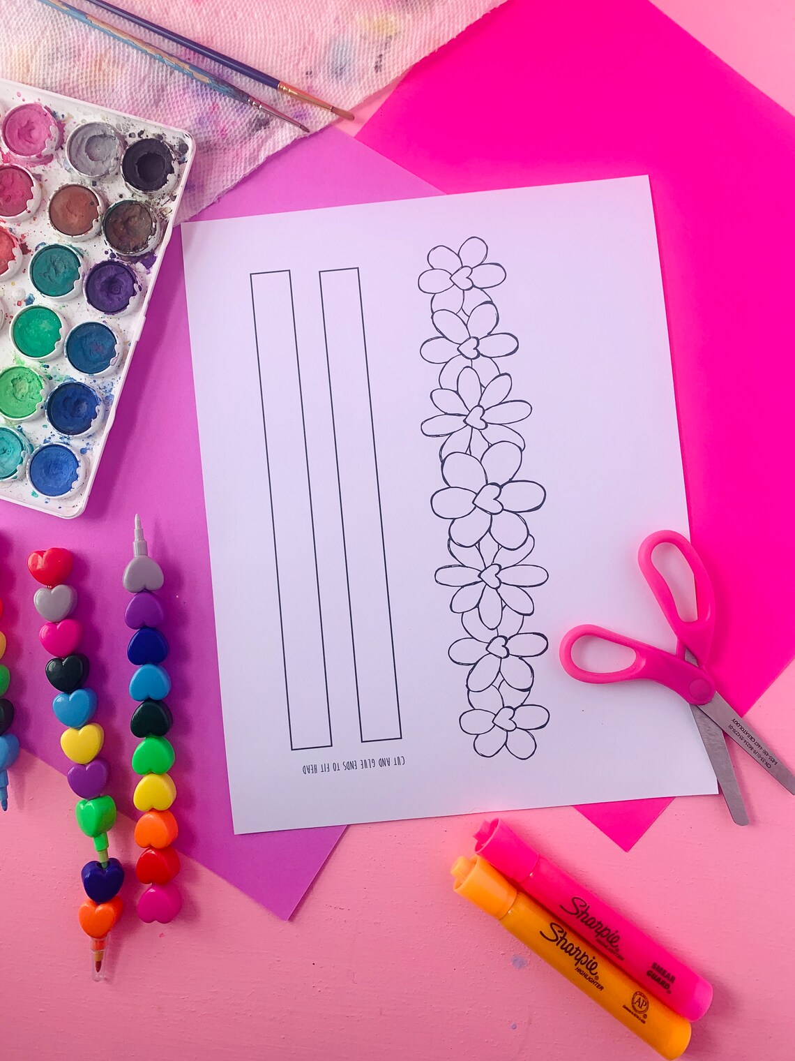 Printable Coloring Paper Flower Crown, Floral Crown, Watercolor Craft ...